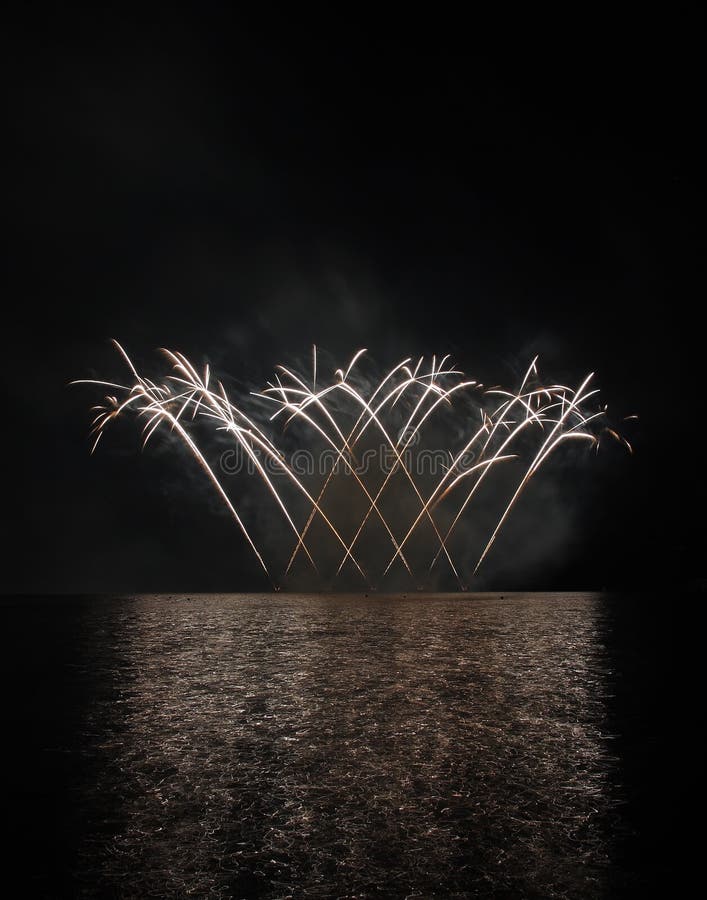 Colorful Fireworks with Reflection on Lake. Stock Photo - Image of ...