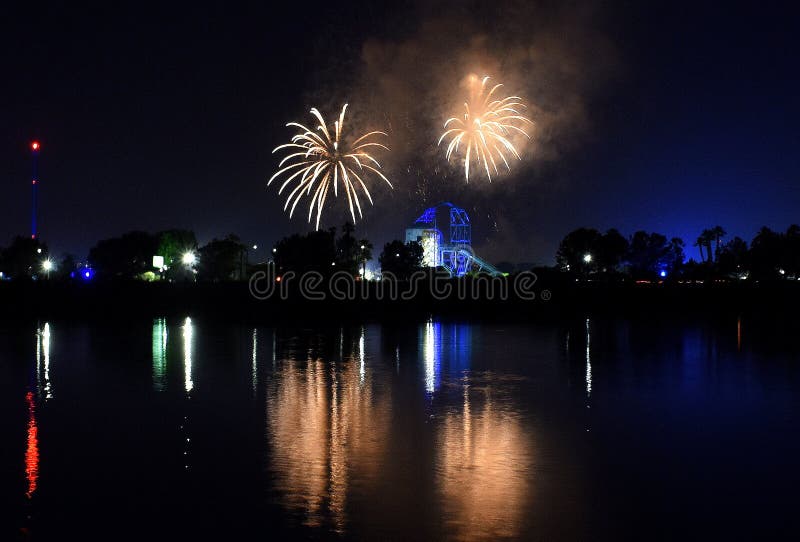 Colorful Fireworks with Reflections on Water Stock Image - Image of ...