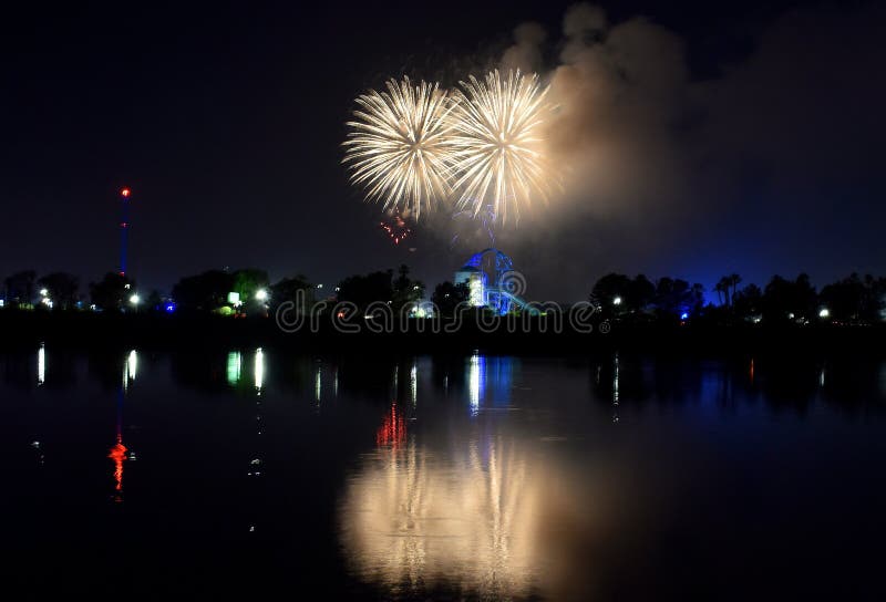 Colorful Fireworks with Reflections on Water Stock Image - Image of ...