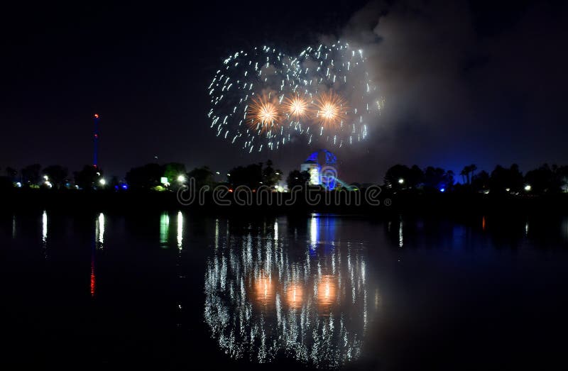 Colorful Fireworks with Reflections on Water Stock Image - Image of ...