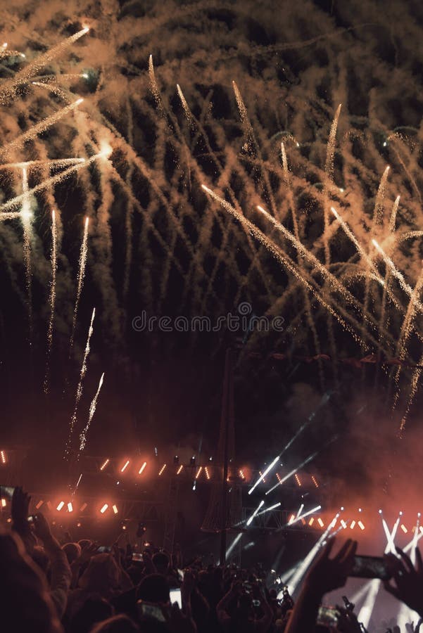Colorful Fireworks Show at Night. Stock Photo - Image of festive, happy ...