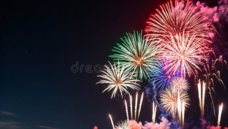 Colorful Fireworks Spectacularly Explode Across the Midnight Sky Stock ...
