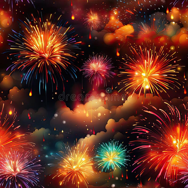 Colorful Fireworks with Swirling Clouds in Vibrant Illustrations (tiled ...
