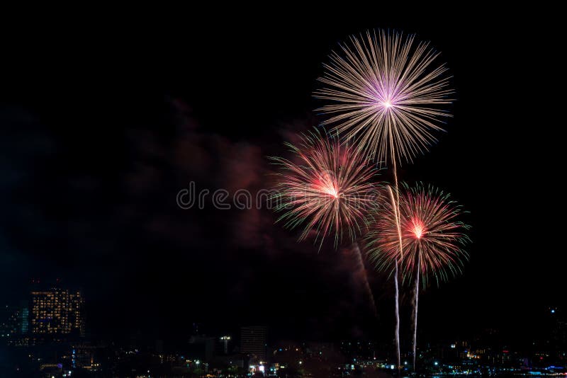 Colorful Fireworks of Various Colors at Night with Celebration a Stock ...