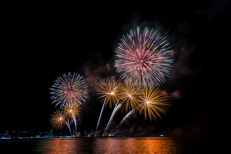 Colorful Fireworks of Various Colors at Night with Celebration and ...