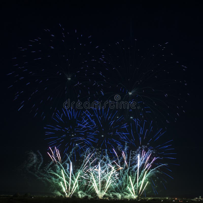 Colorful Fireworks of Various Colors Over Night Sky Stock Image - Image ...
