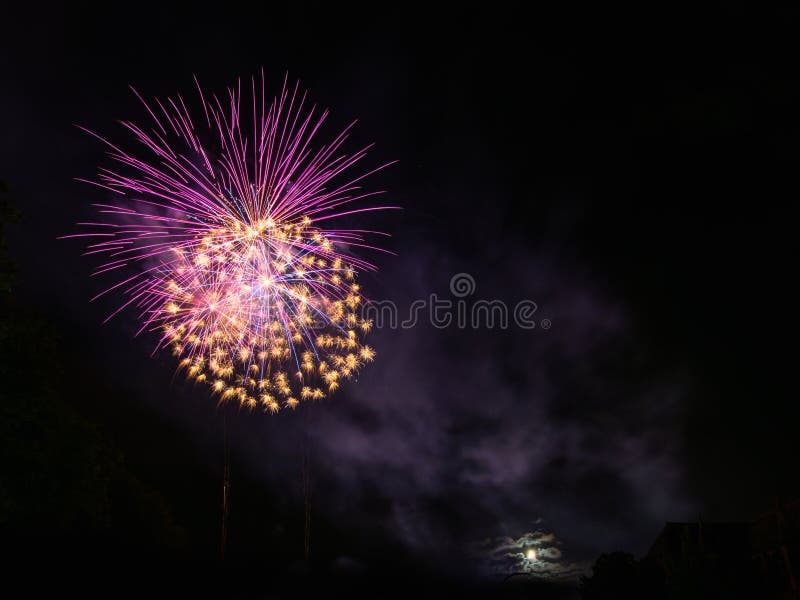 Colorful Fireworks of Various Colors Over Night Sky. Stock Photo ...