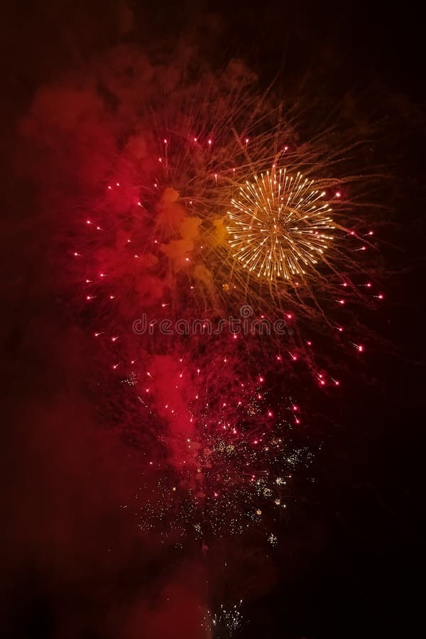 Colorful Fireworks of Various Colors Over the Night Sky. Canada Day ...