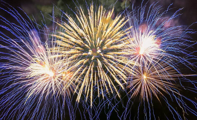 Colorful Fireworks of Various Colors Over Night Sky Stock Photo - Image ...