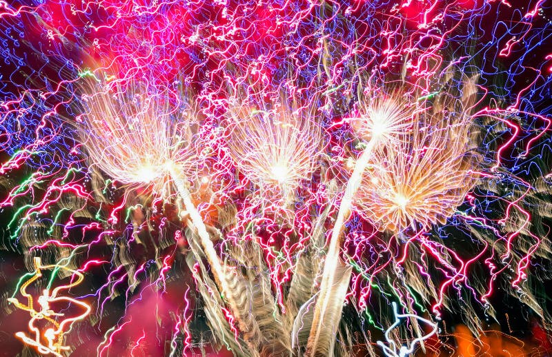 Colorful Fireworks of Various Colors Over Night Sky Stock Image - Image ...