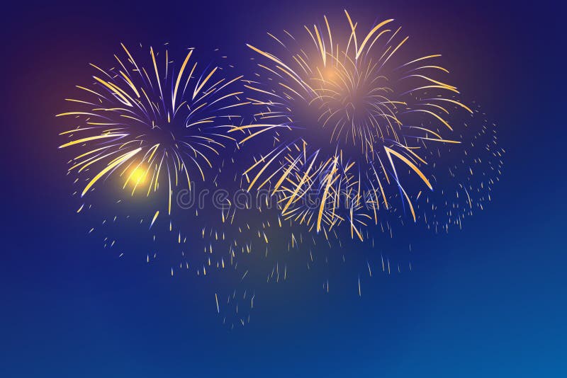 Colorful Fireworks Vector on Dark Blue Background with Sparking Bokeh ...