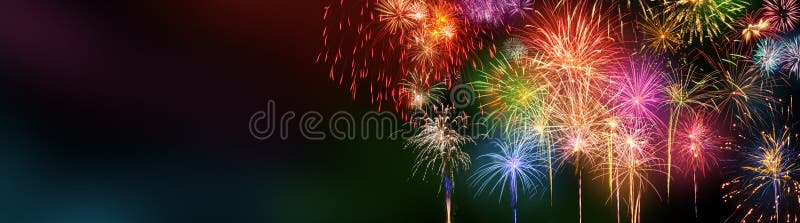 Colorful Fireworks with Wide Dark Copy Space Stock Image - Image of ...