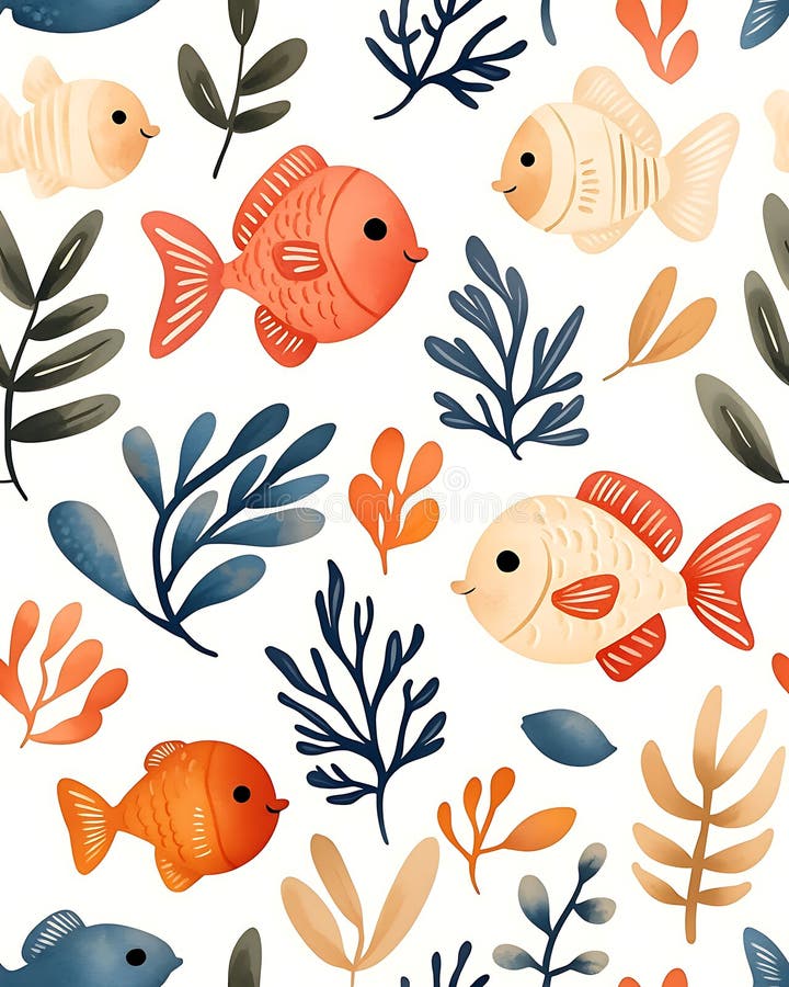 Colorful Fish and Aquatic Plants Create Cheerful, Seamless Pattern ...