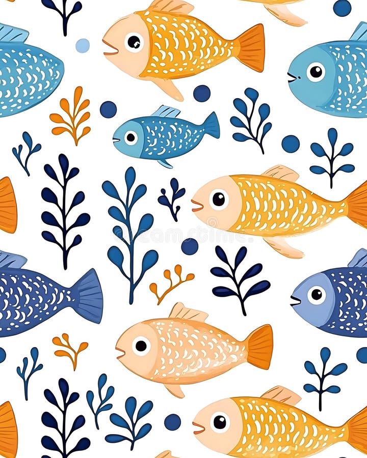Colorful Fish and Aquatic Plants Create Vibrant, Playful Pattern Stock ...