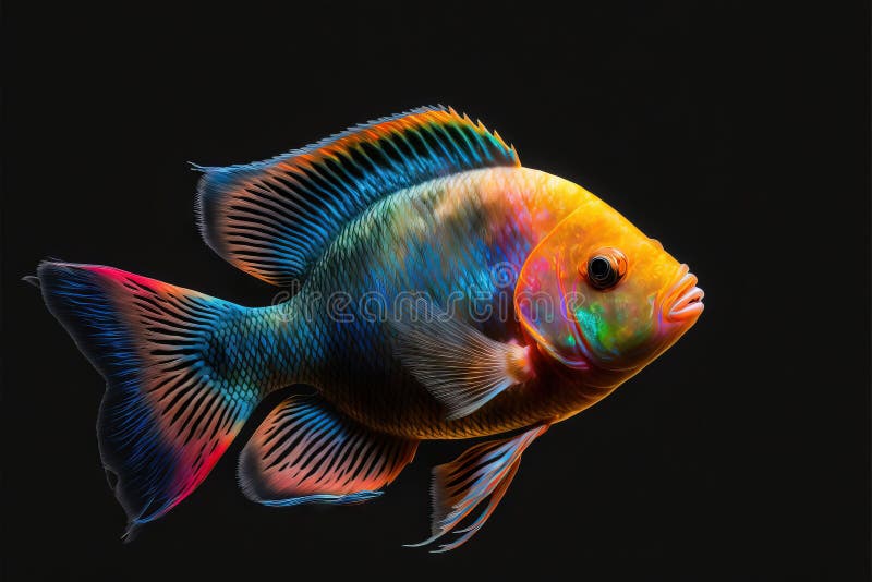 A Colorful Fish with a Black Background is Shown in this Image Stock ...