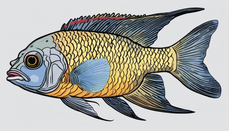 A Colorful Fish with a Blue Fin and Red Stripe Stock Illustration ...