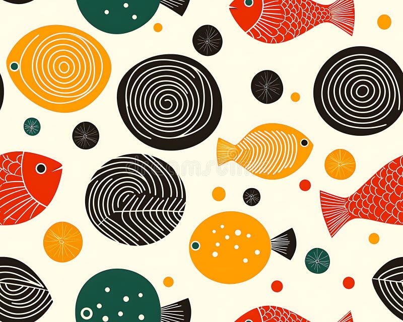 Colorful Fish and Circular Patterns Create Vibrant, Playful Design ...