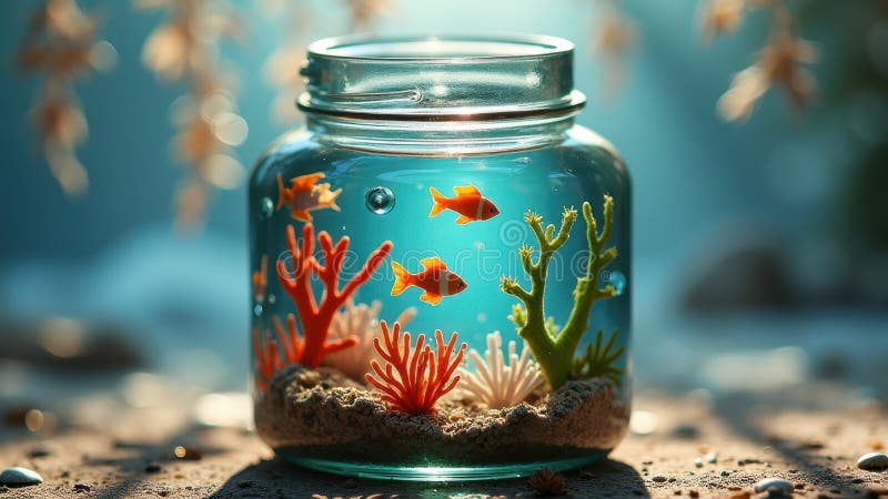 Colorful Fish Coral Glass Jar Underwater Scene Stock Photos - Free ...