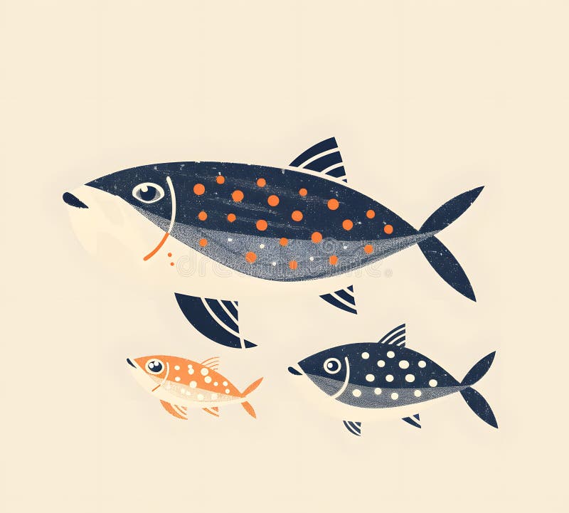 Colorful Fish Family Illustration with Three Different Sized Fish Stock ...