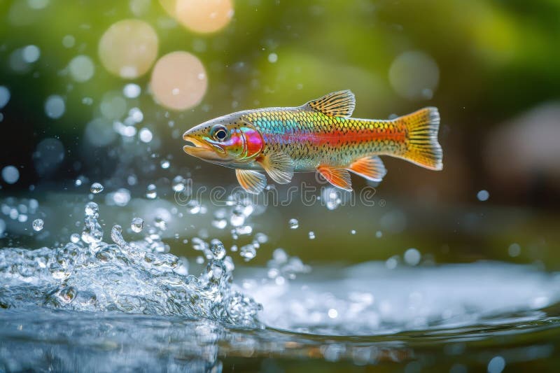 Colorful Fish Jumping Out of Water with Splashes Surrounded by a ...