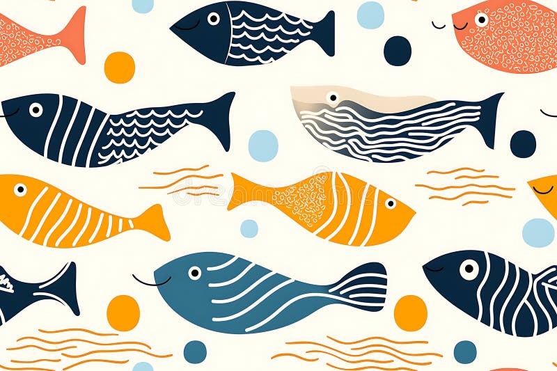 Colorful Fish Pattern with Abstract Shapes and Playful Design Stock ...