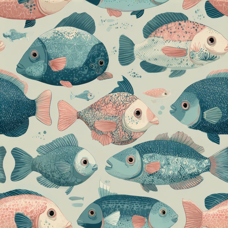 Colorful Fish Pattern in Aquatic Style for Design Projects Stock ...