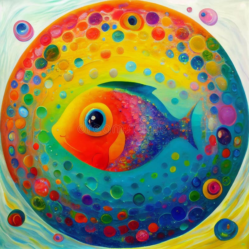 Colorful Fish in Round Bubble. AI Generative Stock Illustration ...