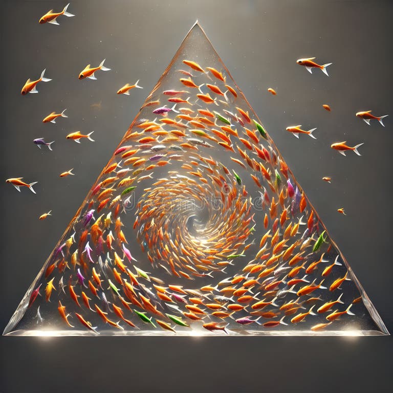 Colorful Fish Swimming in a Triangular Prism Creating a Vortex Stock ...