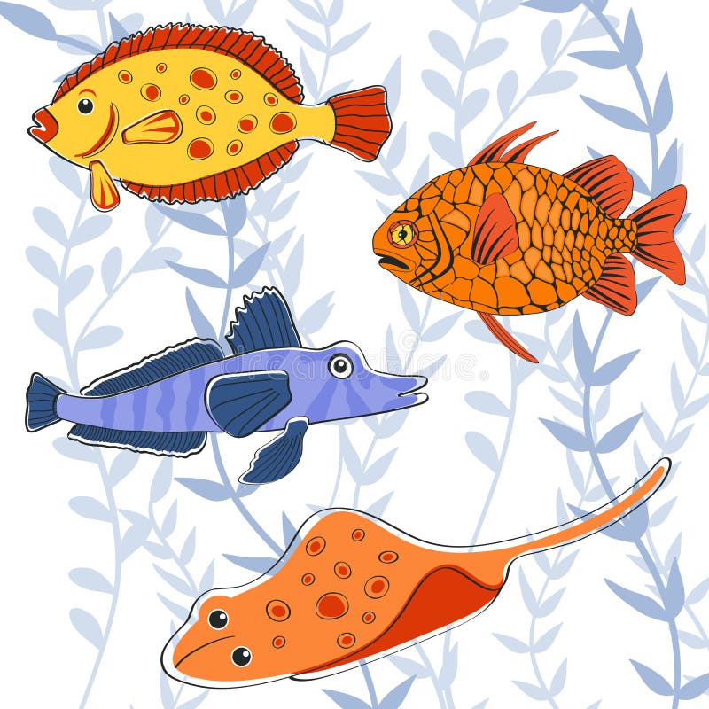 Colorful fishes set stock vector. Illustration of marine - 31128054