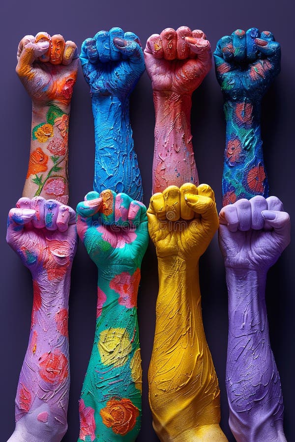 Colorful Fists Raised in Unity, a Powerful Symbol of Protest Stock ...