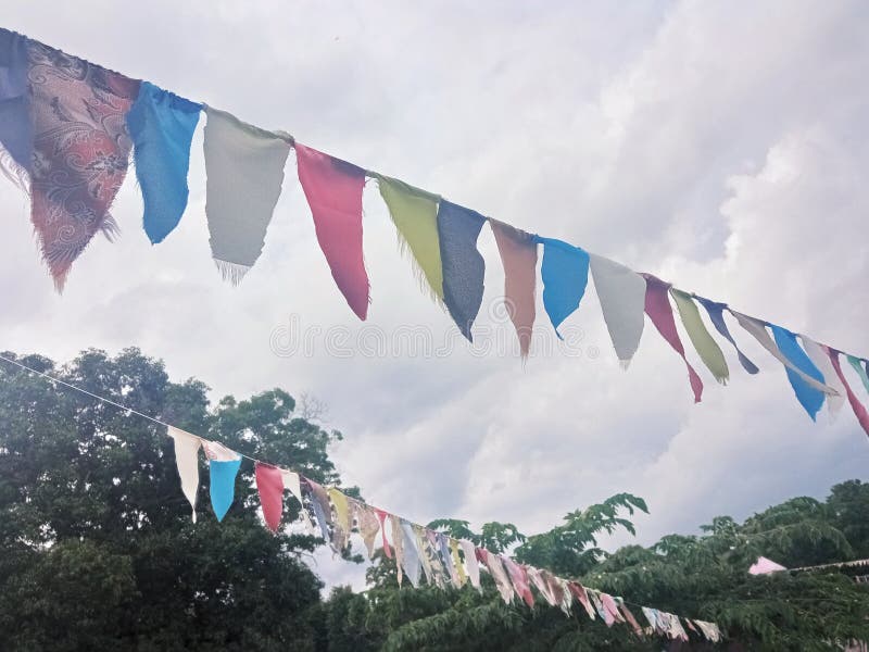Colorful Flags in Cloudy Weather Stock Image - Image of cloudy ...