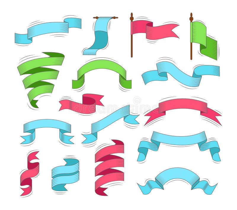 Colorful Flags, Curly Ribbons, Banners, of Various Shapes and Bends ...