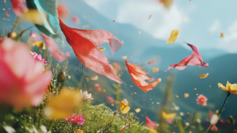 Colorful Flags Fluttering in the Wind with Vibrant Natural Backdrop ...