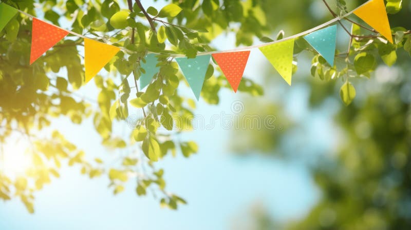 Colorful Flags Hanging from a Tree Stock Photo - Image of colorful ...