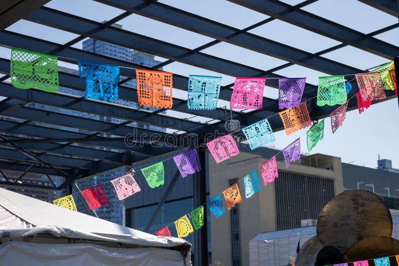 Colorful Flags and Paper Adorning Pier 76 in NYC. Stock Image - Image ...