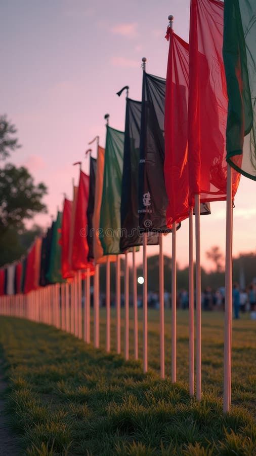Colorful Flags at Sunset in Outdoor Event Stock Photo - Image of ...