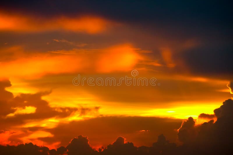 Colorful Flame Cloud Sunset on Sea and Ray Colorful Sky Stock Image ...