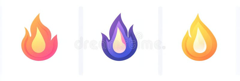 Colorful Flame Icons Representing Fire and Energy for Use in Digital ...