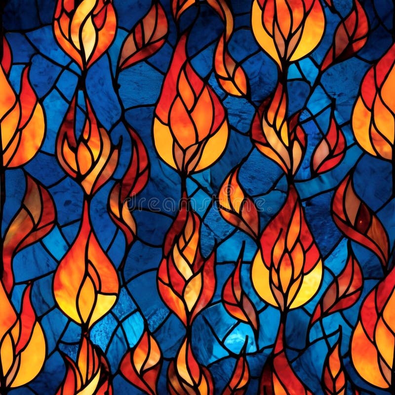 Colorful Flame Stained Glass Window Stock Illustration - Illustration ...