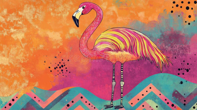 Colorful Flamingo Illustration with Vibrant Abstract Background and ...