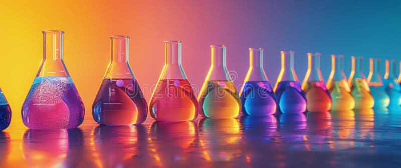 Colorful Flasks Arranged on Vibrant Background Stock Image - Image of ...