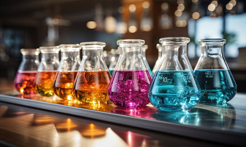 Colorful Flasks Filled with Liquid Stock Photo - Image of liquid ...