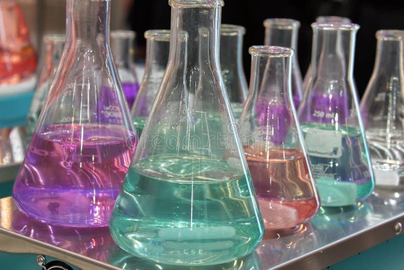 Colorful Flasks in Laboratory Stock Photo - Image of health, laboratory ...