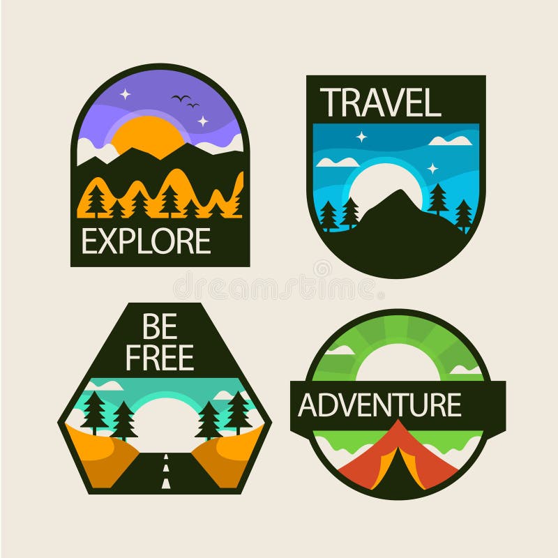 Flat Adventure Badges Set Vector Illustration. Stock Vector ...