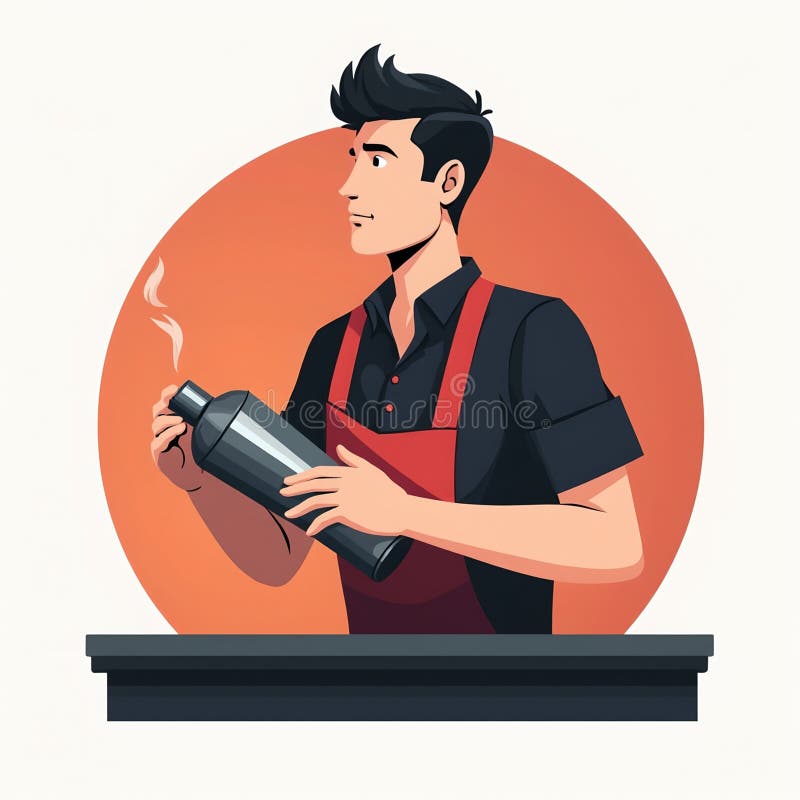 Colorful Flat Design Bartender Icon with Cocktail Shaker Stock ...