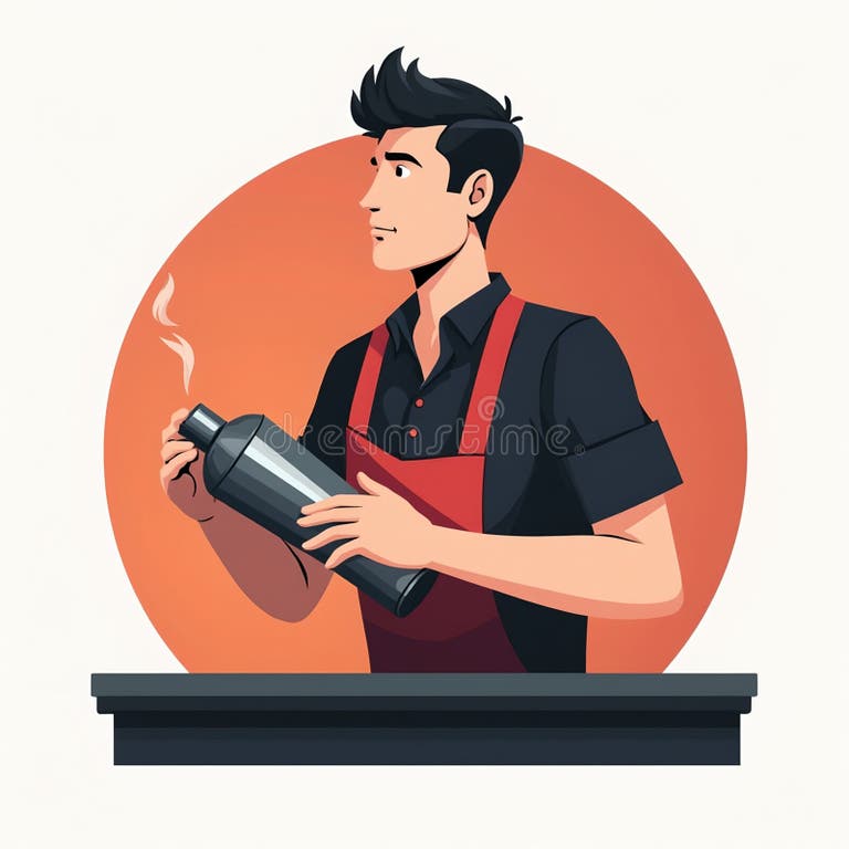 Colorful Flat Design Bartender Icon with Cocktail Shaker Stock ...