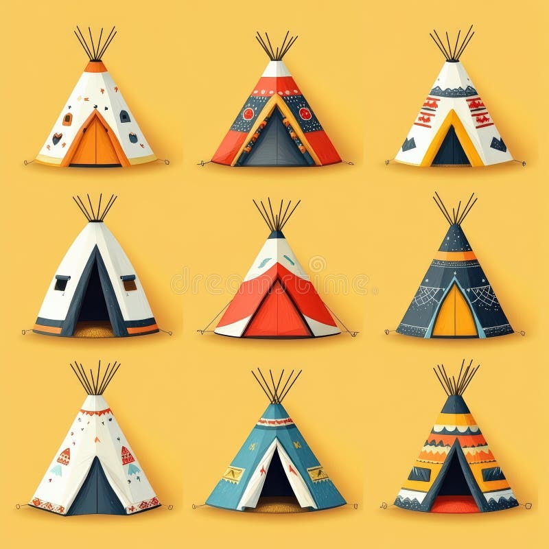 Colorful Flat Design of Different Types of Tents, Including Dome, Cabin ...