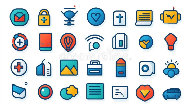 Colorful Flat Design Icons Set for Web or App. Includes Communication ...