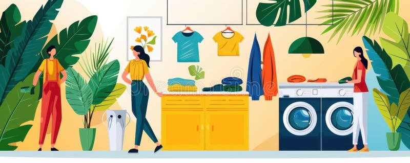 Colorful Flat Design of People Sorting Laundry Items Stock Illustration ...