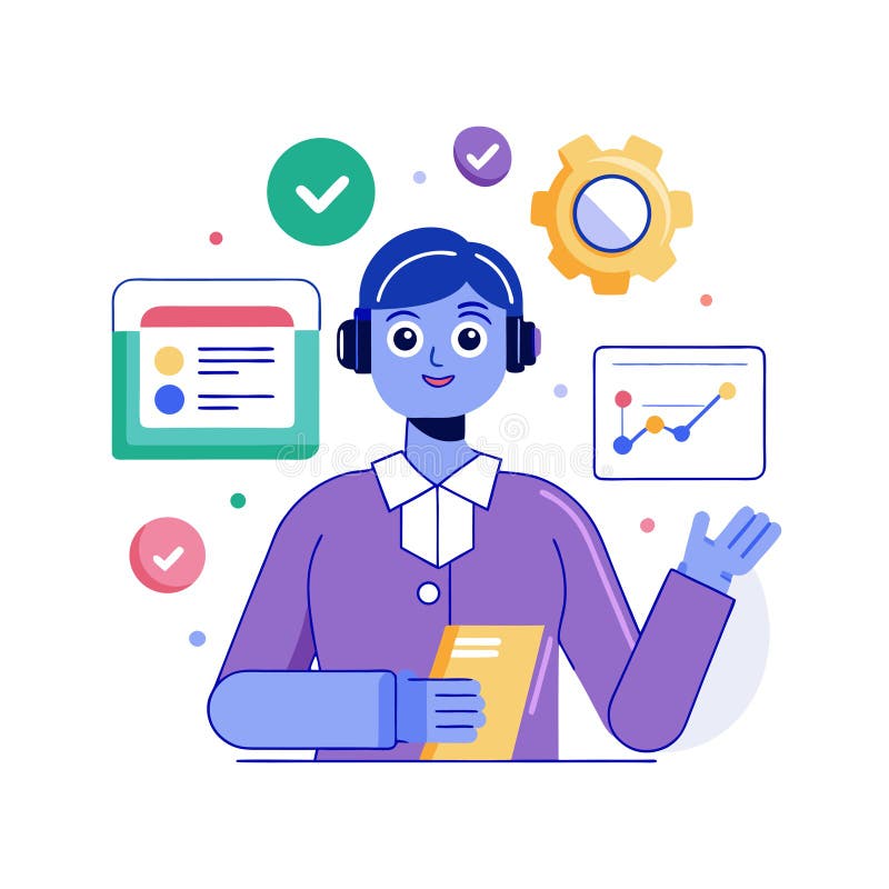 Customer Support Avatar Illustration with Data Analysis and Performance ...